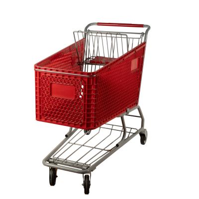 China Double Layer Plastic Shopping Carts 110kgs Loading Capacity Plastic Grocery Cart for sale