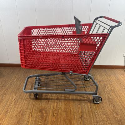 China 200L  Plastic Shopping Carts Hand Push Supermarket Plastic Shopping Carts for sale