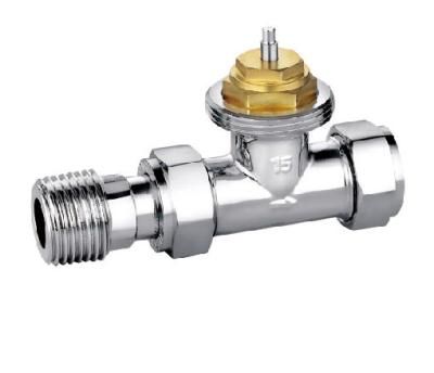 China EN215 gecertificeerde rechte thermostatische radiatorkraan met compressie-uiteinde voor koperen buis 15MMx1/2'' verchroomd Te koop