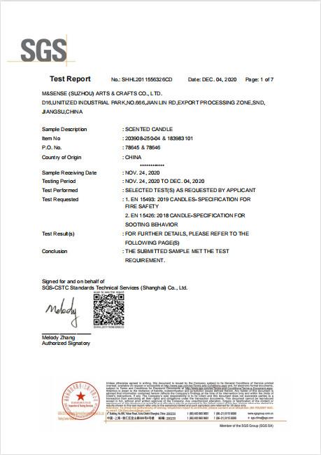 Burning test-EN 15493:2019 + EN 15426:2018 - M & Sense (Suzhou) Arts & Crafts Co., Ltd