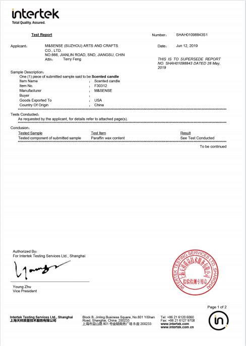 Paraffin wax content testing - M & Sense (Suzhou) Arts & Crafts Co., Ltd