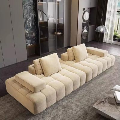 China Custom Convertible Reclining Full Sponge Filled Fabric Corner Sofa Set Vacuum Compressed Packing Frameless Living Room for sale