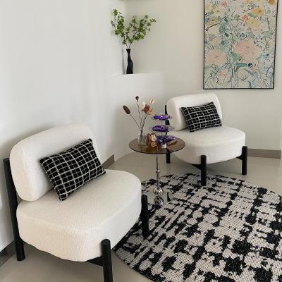 China Italian Modern White Lamb Fleece Fabric Reclining Chair Living Room Bedroom Metal Frame Leisure Chair Armchair Reception Chair for sale