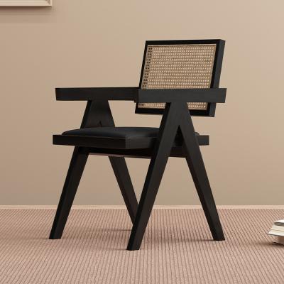 China Custom Simple Style PU Leather Leisure Chair Restaurant Hotel Solid Wood Frame Dinning Armchair Rattan Dining Chair Accent Chair for sale