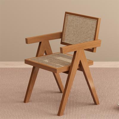 China Eco-friendly Solid Wood PU Rattan Weaving Backrest Armchair Premium Comfort for Apartment Hotel Dining Rooms-Modern Design for sale