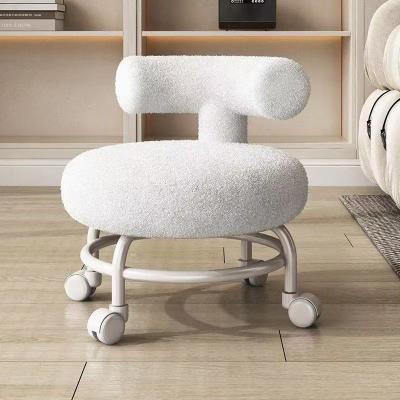 China Portable Movable Lamb Wool Fabric Backrest Stool Home Children Chair Pulley Wheel Accent Living Room Bedroom Eco-Friendly for sale