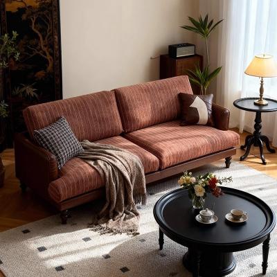 China French Retro Style Two Seat Living Room Sofa with Wooden Frame Striped Fabric Sectional Sofa Lounge Recliner Couch Corner Sofa for sale