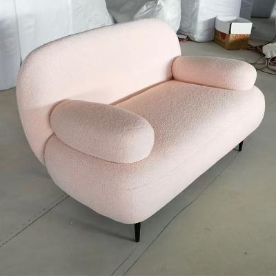 China Luxury Double Seat Framed Sofa Modern Eco-Friendly Tufted Lamb Wool Fabric Sponge Leisure Straight Row Living Room Villa for sale