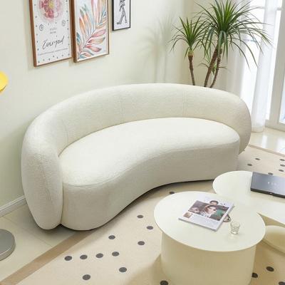 China Nordic Style Luxury Three Seater Curved Framed Sofa Fabric Sponge Lazy Sofa Bed Tufted Back Eco-Friendly for Living Room for sale