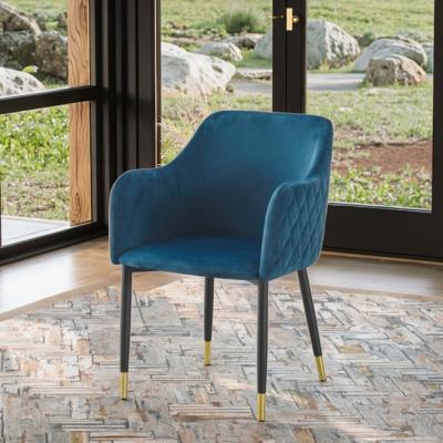 China Simple Style Backrest Dining Chair Comfortable Armchair Velvet Restaurant Reception Accent Chair with Metal Legs for Hotel Villa for sale