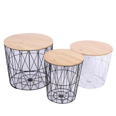 China Modern Nightstand End Table Round Side Table Metal Mesh Base Wood Top Small Accent Coffee Table for Living Room Bedroom Office for sale