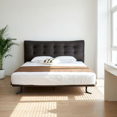 China Italian Modern Luxury Double Bed Solid Oak Wood Black Genuine Leather Frame Eco-Friendly Comfortable Storage Bedroom Furniture for sale