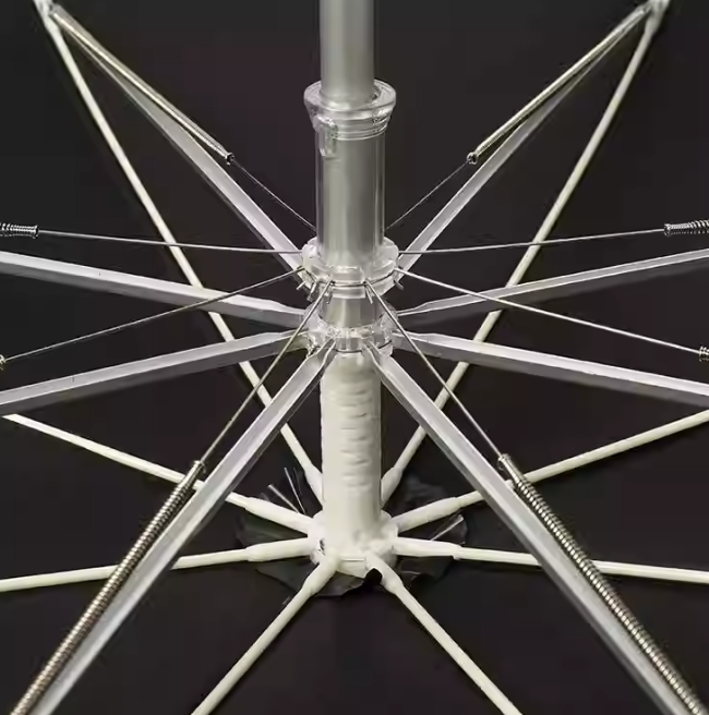 Aluminum umbrella in open position showing full coverage