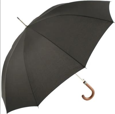 China Windproof Fiberglass Automatic Straight Umbrella With J Shape Wooden Handle for sale