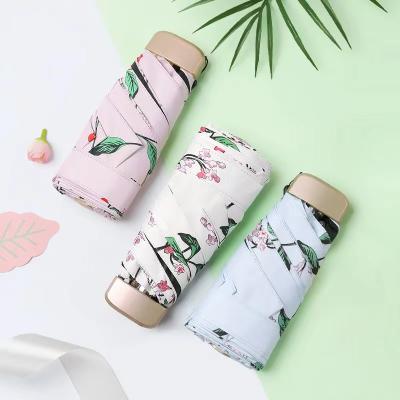 China 5 Fold 6 Ribs Small Lightweight Easy To Carry Umbrella With Customizable Pongee Cloth for sale
