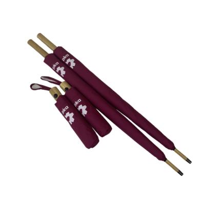 China Windproof Burgandy Golf Parasol  Compact Golf Raincoat With Bamboo Handle for sale