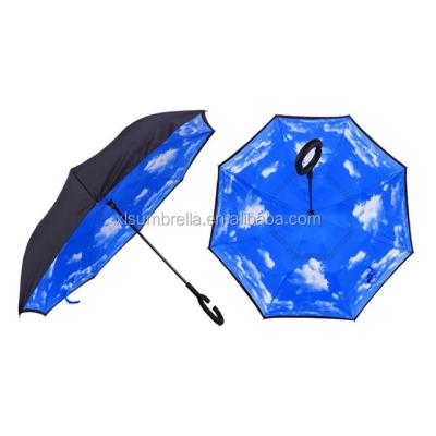 China Customized Logo Reverse Inverted Umbrella with Fiberglass Ribs, 23 Inches Size, and Rubber Handle for Wind Resistance for sale