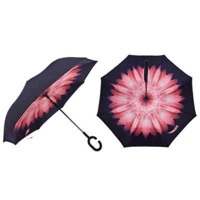 China Reverse Inverted Umbrella with Fiberglass Ribs 23 Inches and Rubber Handle for Wind Resistant Protection for sale