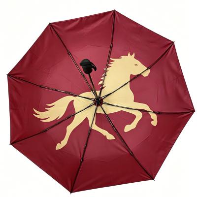 China 21 Inches 3-Fold Auto Open And Close Umbrella Pongee Fabric With Digital Print,Printing A Horse Pattern for sale