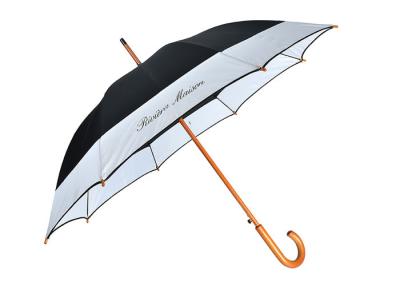 Cina Logo promozionale degli ombrelli di golf dei materiali bianchi del tessuto di seta naturale che stampa la maniglia di legno di J in vendita