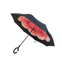 China 23-Inch Double Layer Reverse Inverted Umbrella with Fiberglass Frame and C-Shape Handle for Car Use for sale