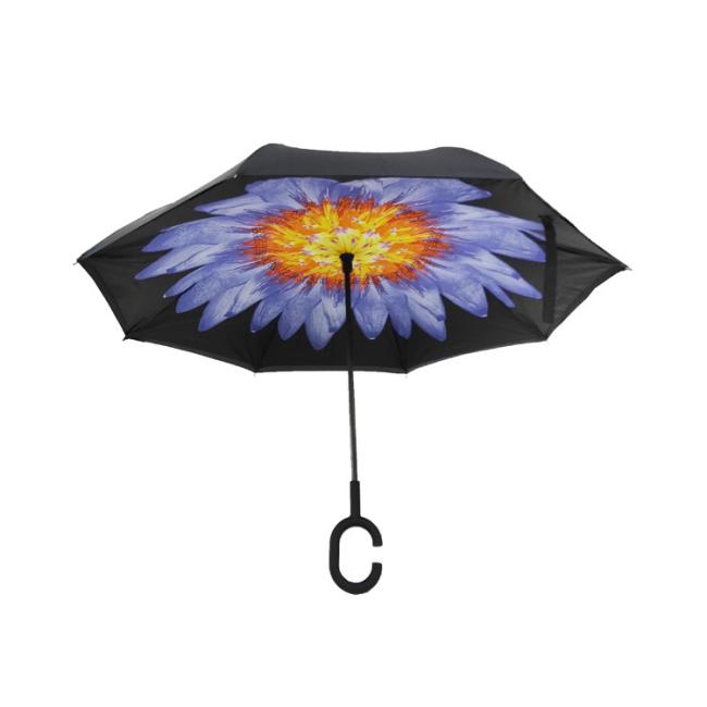 Close-up view of reverse folding umbrella showing construction details