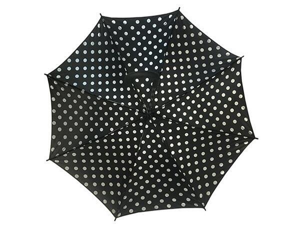 Black auto-open stick umbrella with metal frame and J-shaped handle