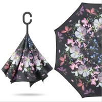 China Double Layer Folding Reverse Inverted Umbrella With C Handle for sale