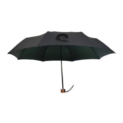 China 8 Ribs Manual 3 Folding Umbrella With Wooden Handle for sale