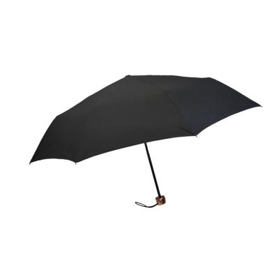 China 8 Ribs Manual 3 Folding Umbrella With Wooden Handle for sale