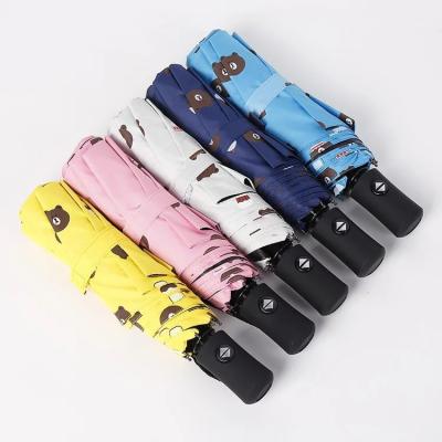 China AZO Free Full Automatic Bear Cartoon Folding Umbrella Fiberglass Ribs for sale