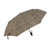 China 190T Polyester 3 Folding Umbrella with Leopard Pattern 21 Inch Auto Open for sale