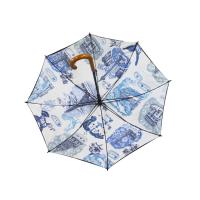 China Double Layer Wooden Handle Waterproof Auto Open Umbrella 23inch 8 Panels Polyester 190T for sale