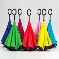 China 23 Inch C Shape Handle Inverted Reverse Umbrella with Double Layer UV Protection and Custom Logo Printing for sale