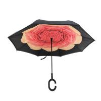 China 23 Inch Reverse Invert Pongee Upside Down Umbrella Double Layer Windproof C Handle for sale