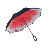 China Hands Free C Handle Reverse Inverted Umbrella 23 Inch Double Layer Windproof UV Protection for sale