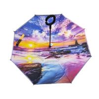 China 23 Inch Double Layer Inverted Umbrella C Handle Windproof Reverse Umbrella UV Protection UPF 50 for sale