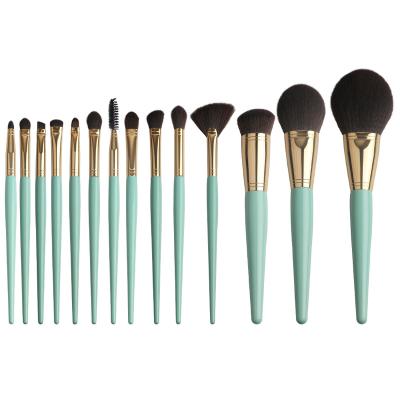 China Angular Blush Angular Blush 14 Pcs synthetic hair Green Makeup Brushes Set Eye Shadow Powder Foundation Concealer Cosmetic  Luxury Makeup Brush Set for sale