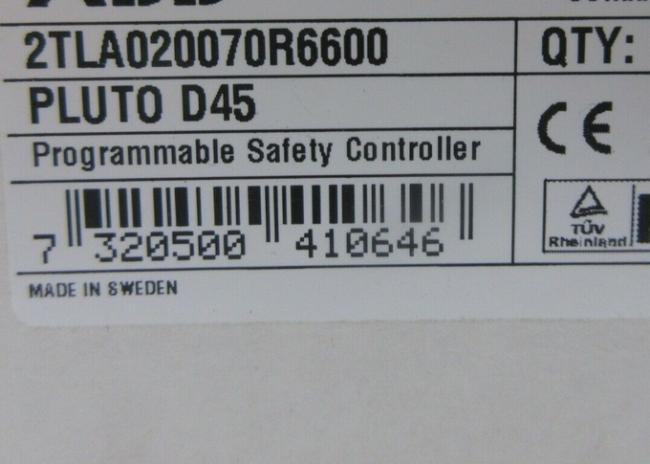 2TLA020070R6600 SAFETY PLC PLUTO D45 WITH PLUTO SAFETY BUS ANALOG INPUTS 45 I/O 8 COMBINED 0