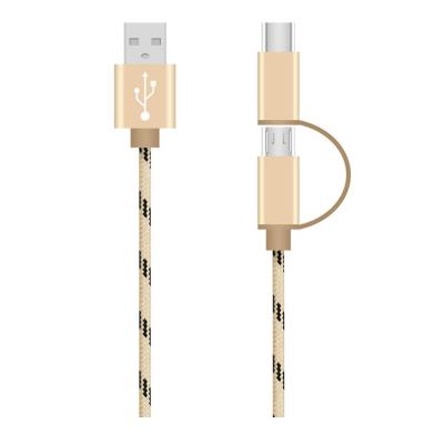 Cina 2 in 1 tipo - il micro cavo di estensione del Usb di C, nylon ha intrecciato il colore dell'oro del cavo del Usb in vendita