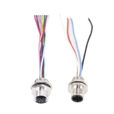 China 5 8 12 Pin M12 Sensor Connector A Coded Front Mount Threaded Flange Socket Male Plug for sale