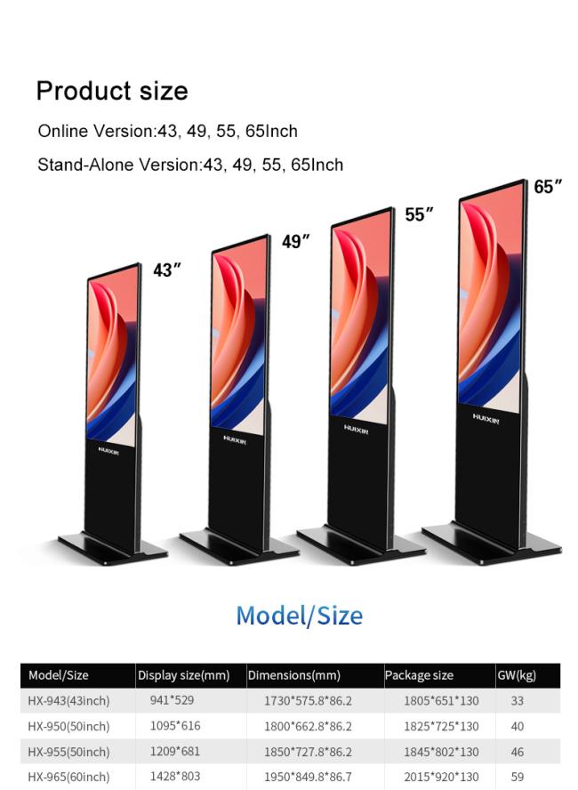 Android-Based Customizable LCD Professional Advertising Display Floor-stand Digital Signage with Cloud-Based Content Management