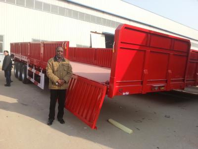 China Steel Material Red Color Side Wall semi flatbed trailers with Six big chamber for sale