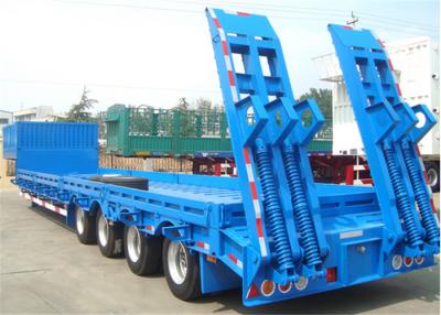 China 3 axle 28T load landing leg retractable drop low bed trailers with hydraulic ramp for sale