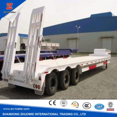 China FUWA Tri Axle 60t Lowboy Low Bed Trailers With Hydraulic Ladder 12R22.5 Tyre for sale