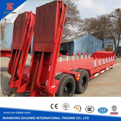 China 3 Axle 50 T Hydraulic Gooseneck Flatbed Trailers Red For Transportation for sale