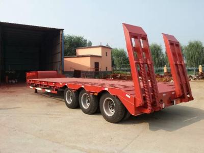 China 80 Ton Recessed Low Bed Trailer , 3 Axle Excavator Transport Low Loader Trailer for sale