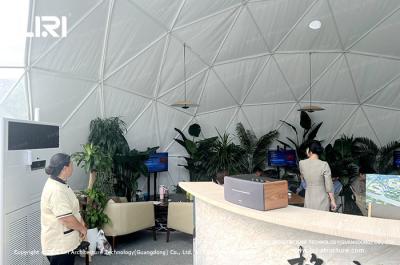 China 10m Diameter Geodesic Dome Tent With Double Wings Tempered Glass Door System for sale