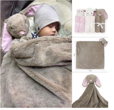 China Best wholesale cheap custom cute 76*76cm plush stuffed soft various type animal head toy design knitted milestone blanke for sale