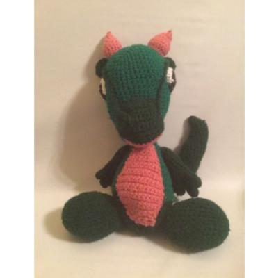 China HANDMADE CROCHET SEWN KNIT GREEN PINK CUTE DRAGON DINOSAUR STUFFED ANIMAL TOY for sale